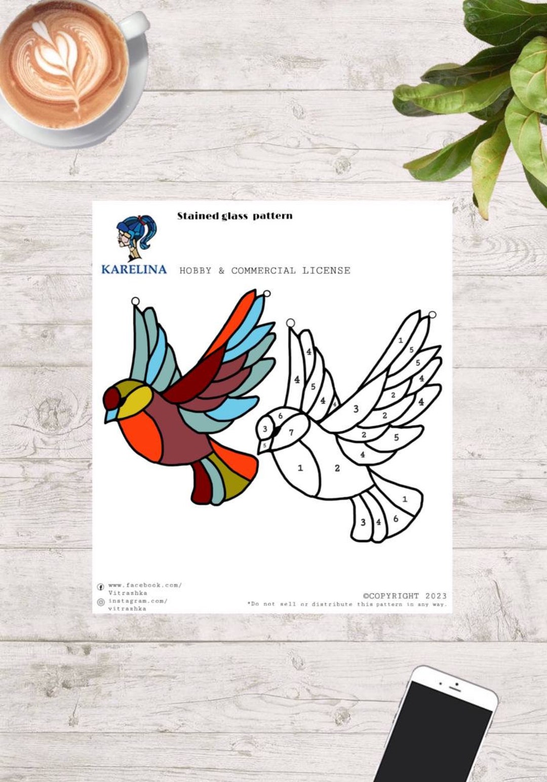 Bird Sparrow Pattern Pdf File Rainbow Bird Suncatcher Stained Glass ...