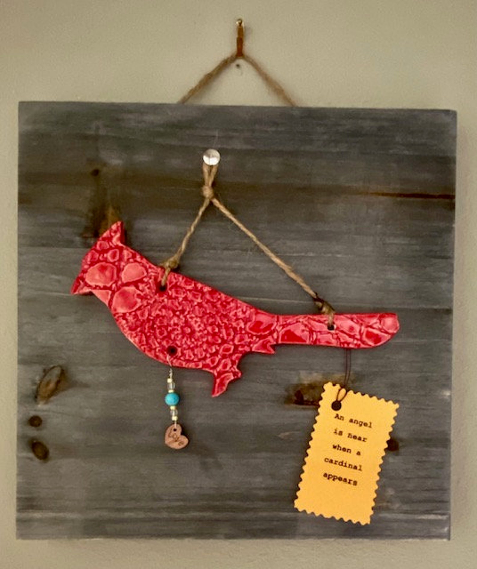 Memorial Cardinal Plaque - Hand Built Pottery and Textured. "an Angel ...