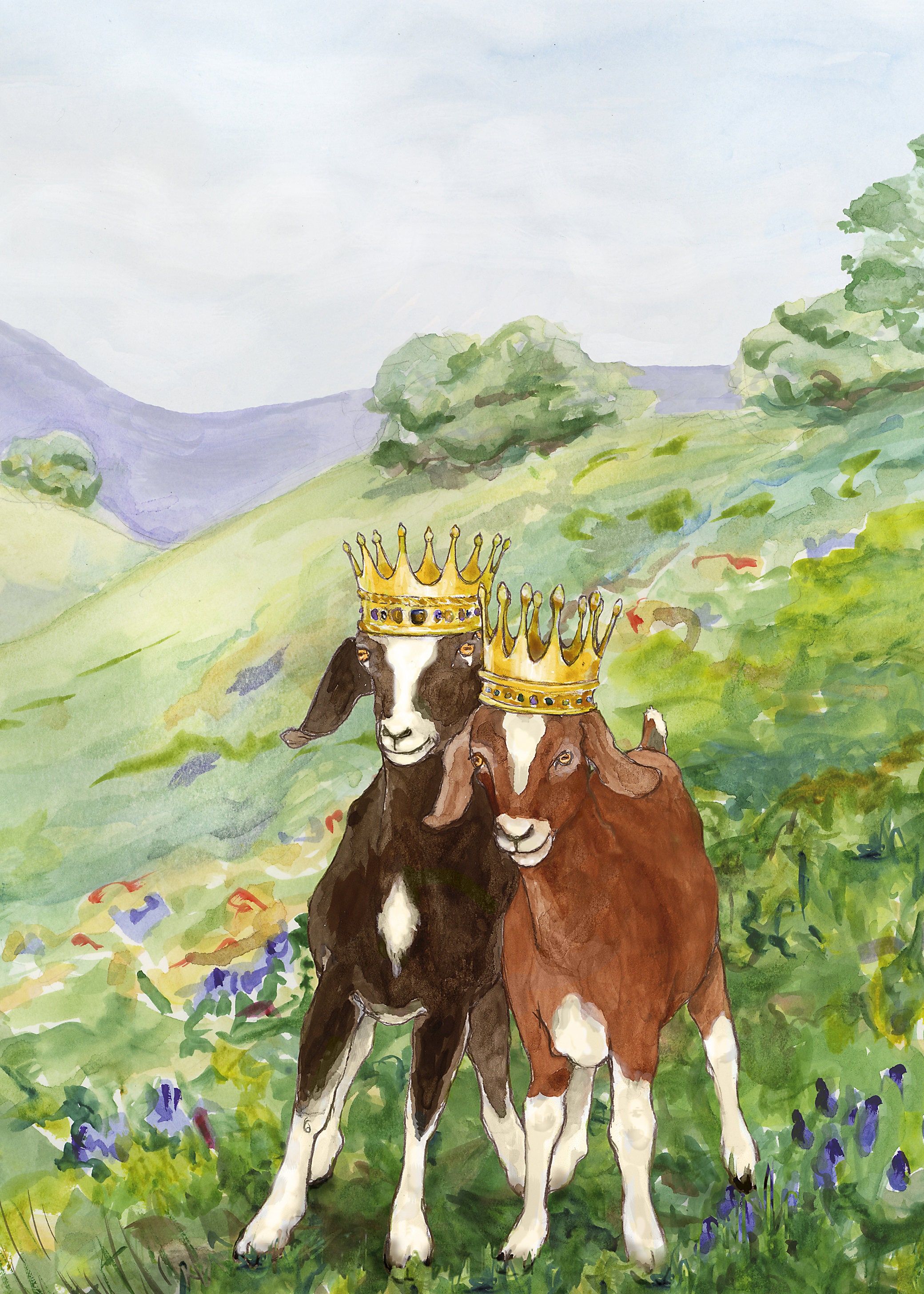 Goats in Crowns Watercolor Art Card – Anniversary, Wedding, Birthday ...