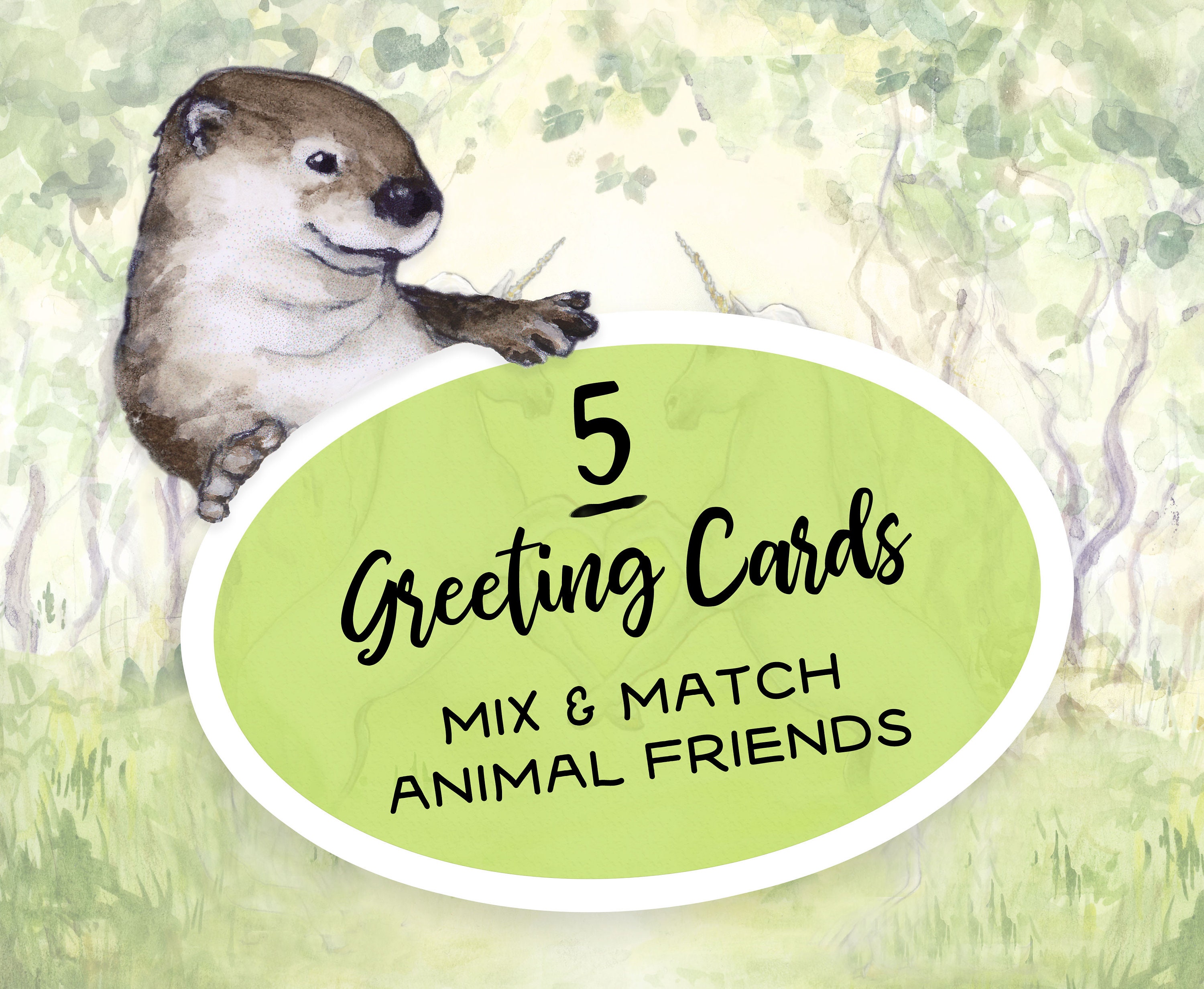 Card Set of 5 Animal Greetings for All Occasions Mix and - Etsy