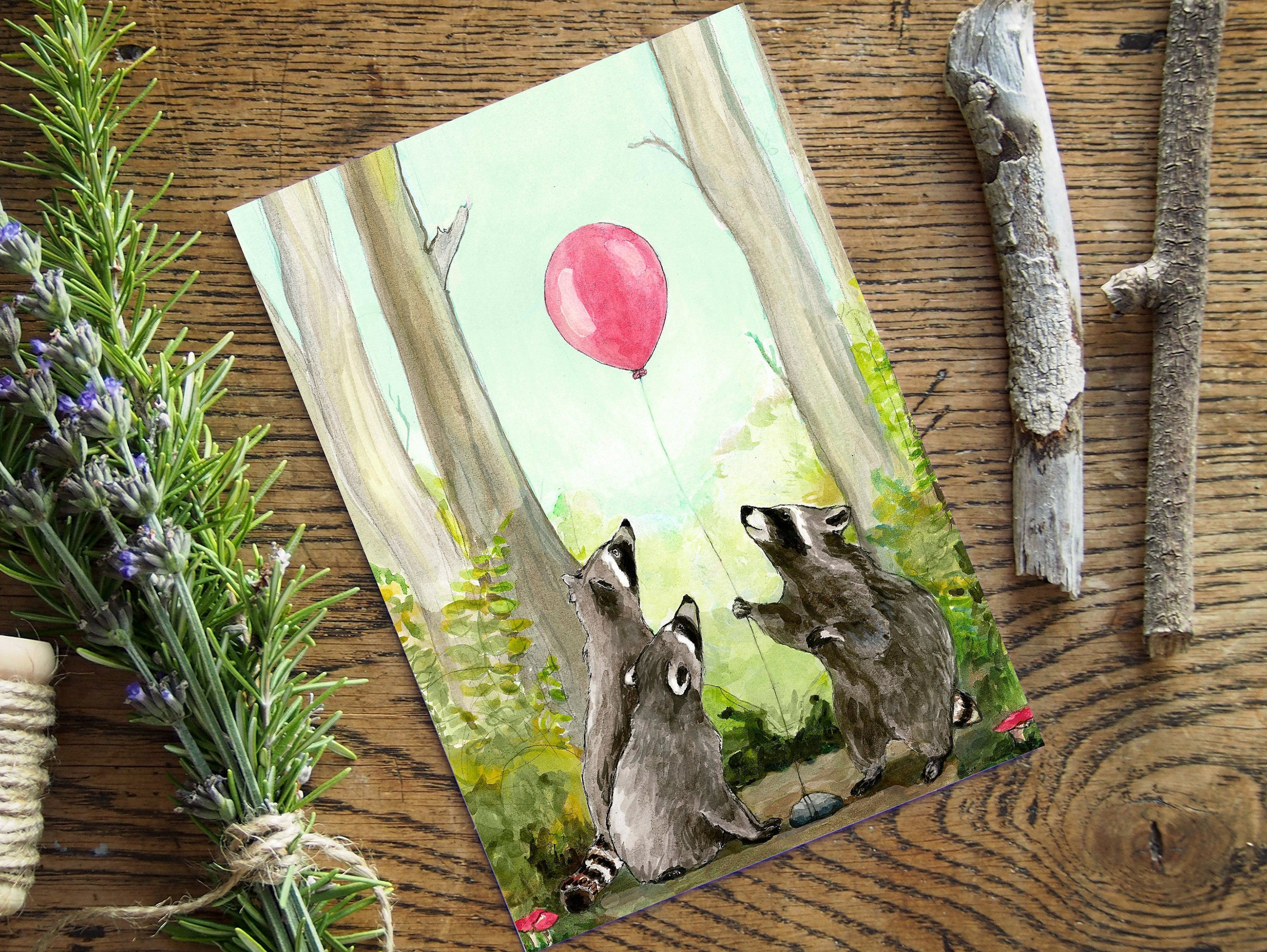 Raccoon birthday card raccoon greeting card 'Party | Etsy