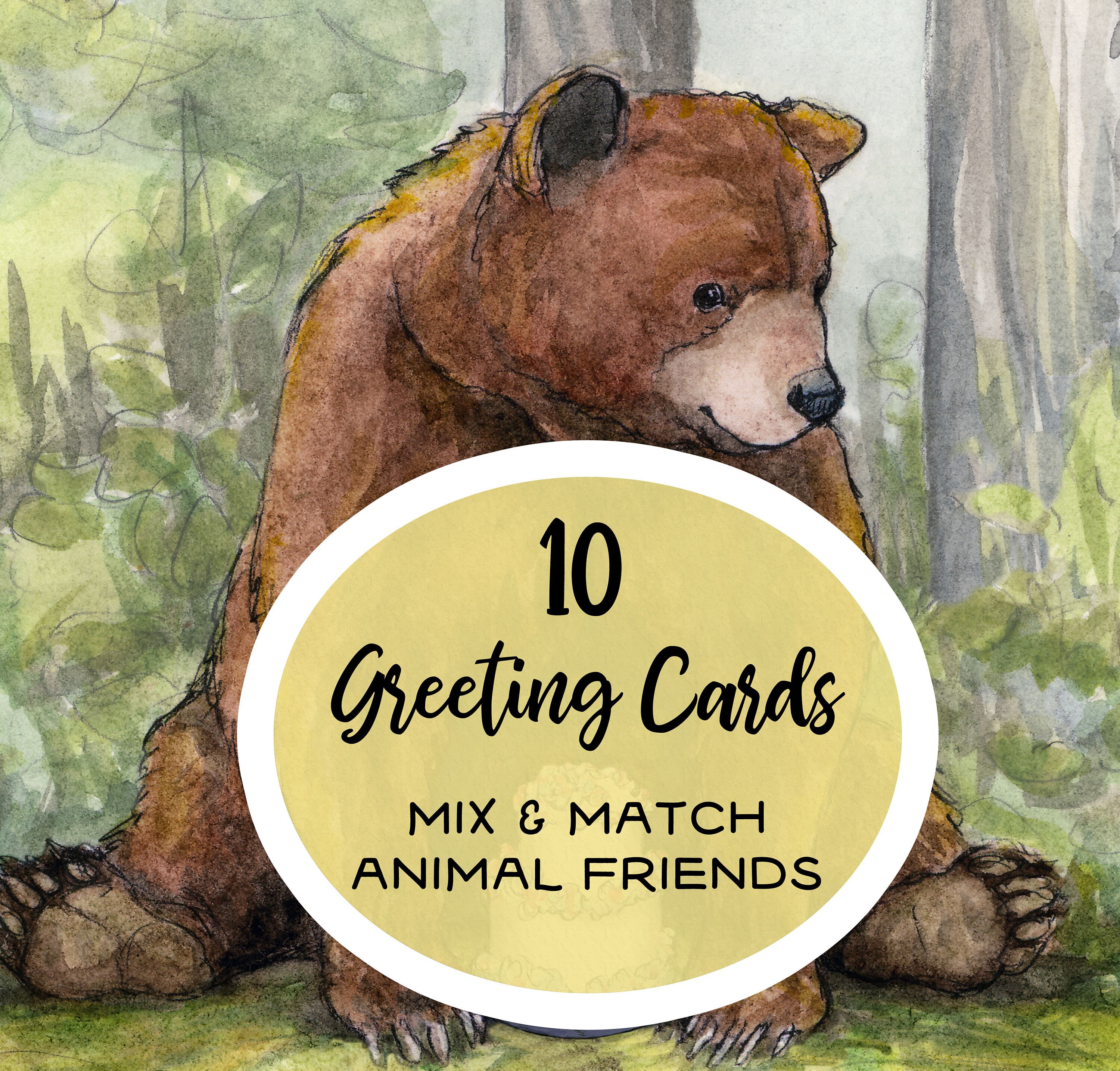 10 Animal Greeting Cards 5x7 Blank Cards With - Etsy