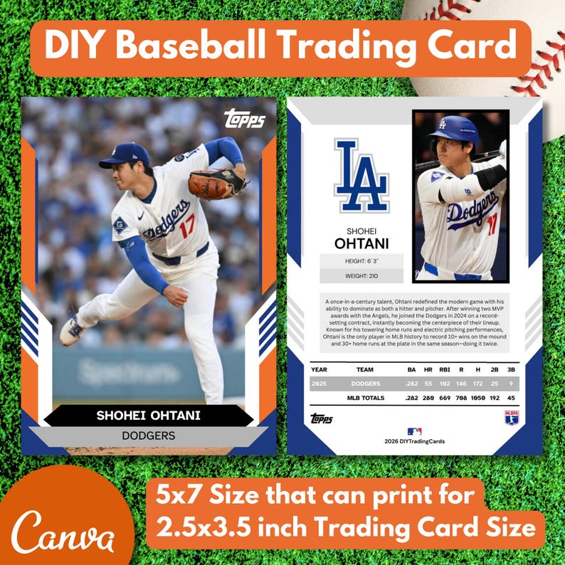 Baseball Sports Trading Card Canva Template | Editable Player Card ...