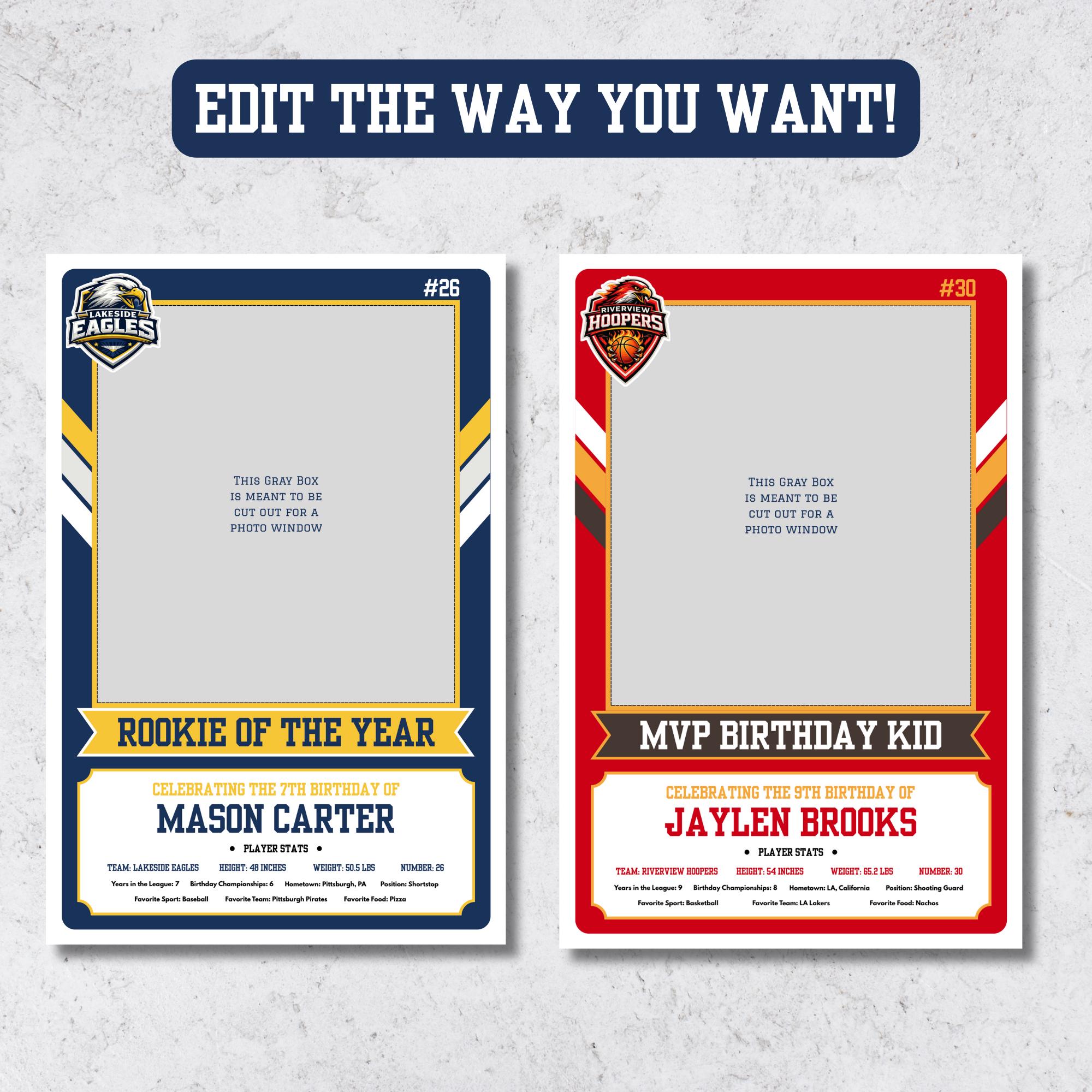 Sports Birthday Photo Booth Poster, Rookie of the Year, Canva Template ...