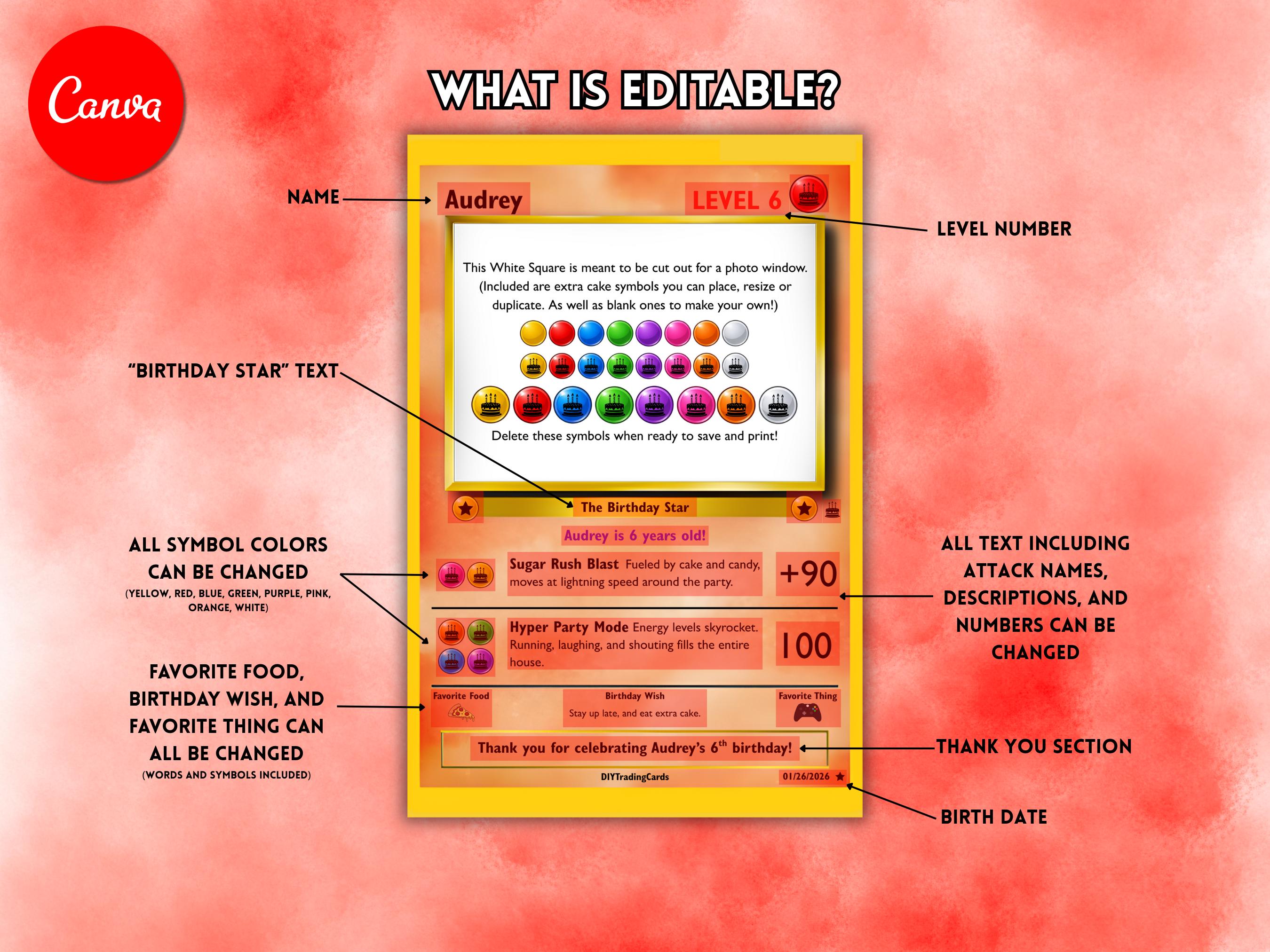 Yellow Trading Card Birthday Photo Frame Template 24x36, Editable ...