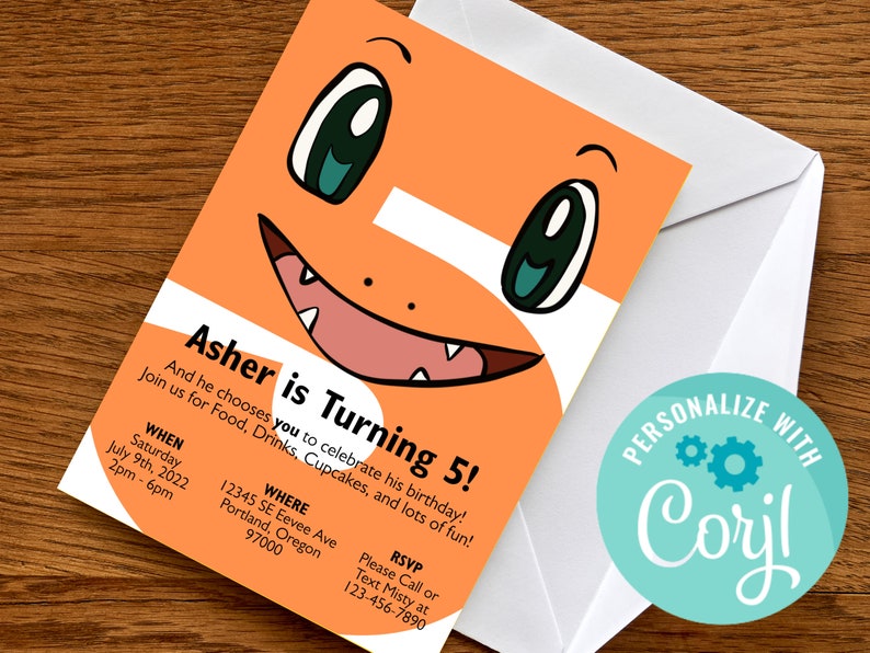 Charmander Simple Birthday Invitation Printable Editable - Etsy