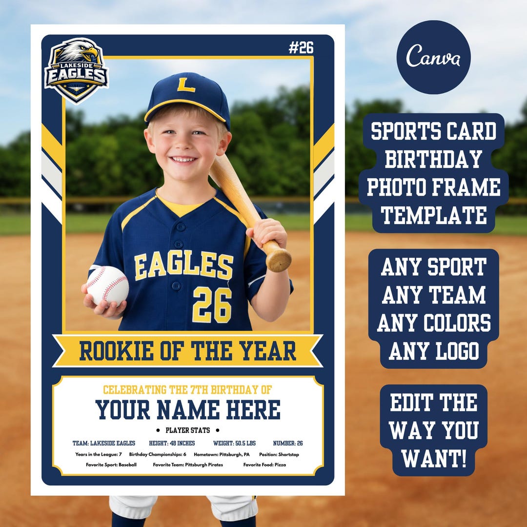 Sports Birthday Photo Booth Poster, Rookie of the Year, Canva Template ...