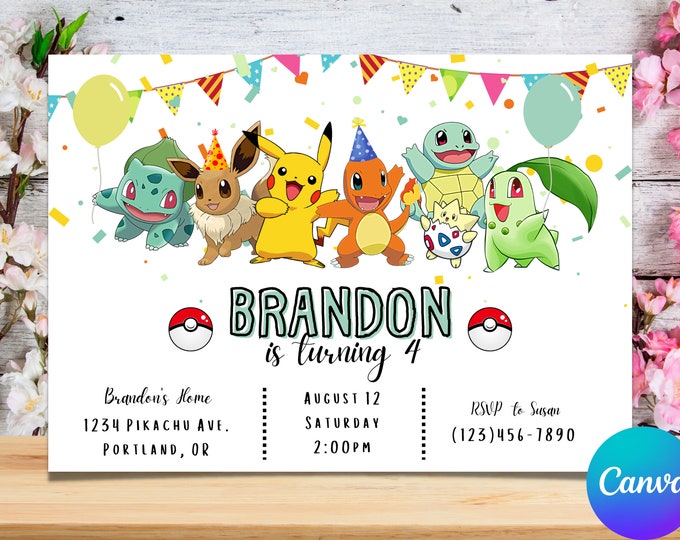 Pokemon Birthday Invitation Editable|pokemon Birthday Invitation ...