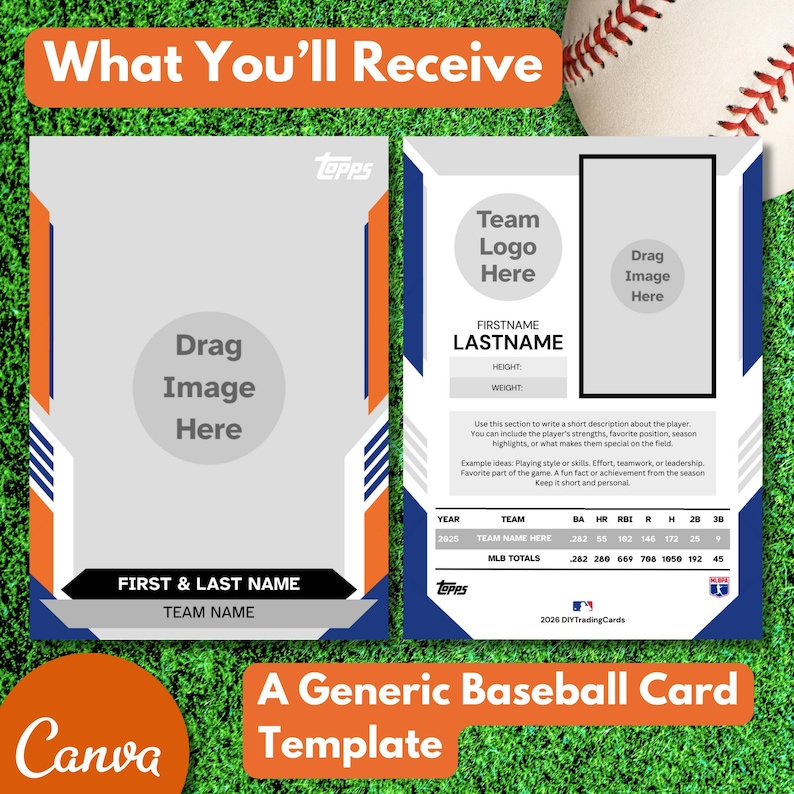 Baseball Sports Trading Card Canva Template | Editable Player Card ...
