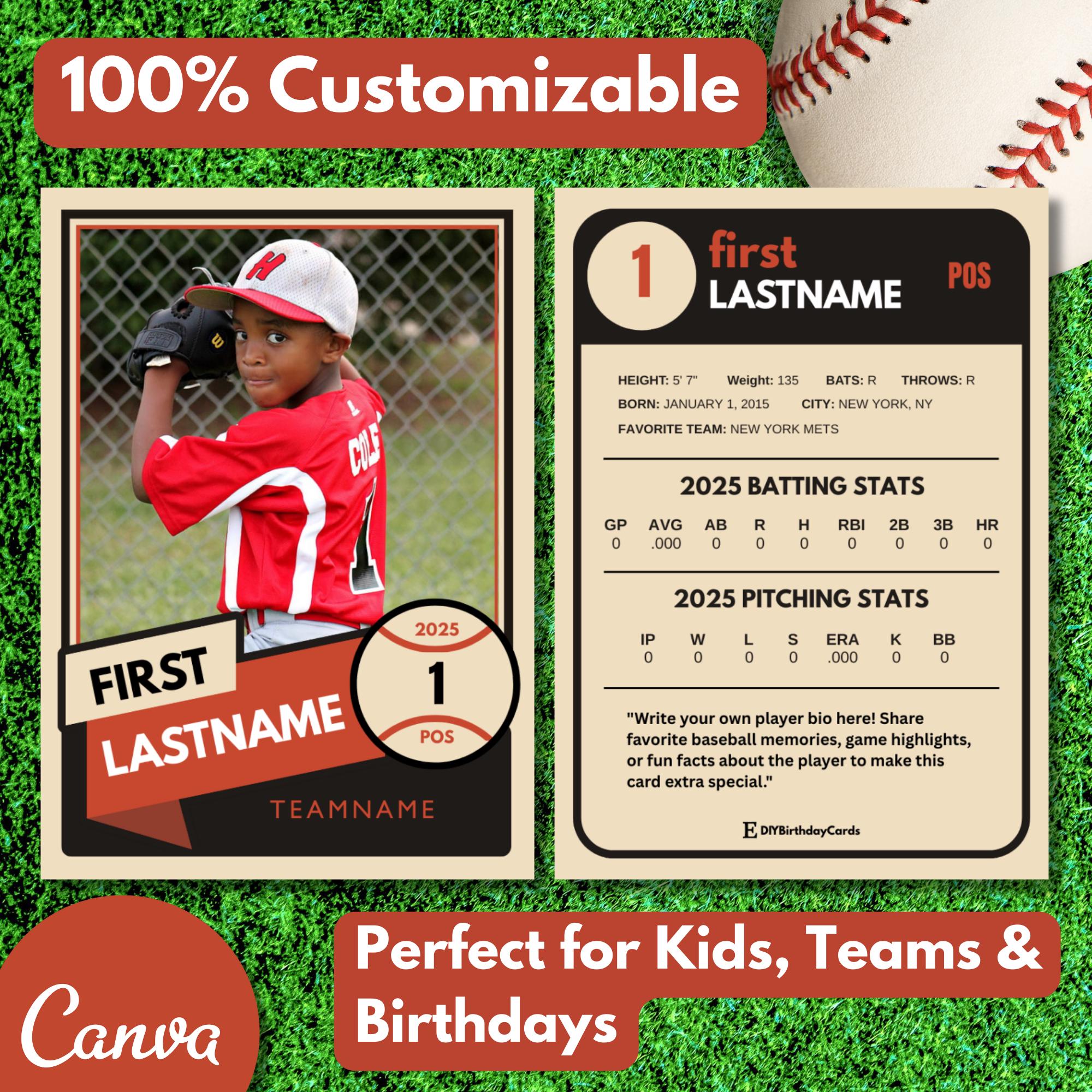 Vintage Baseball Card Template | Red/black Editable Sports Keepsake ...