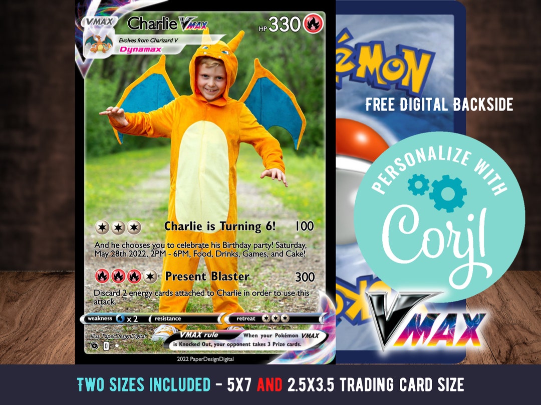 Vmax Pokemone Card Template Birthday Invitation With Picture Photo ...