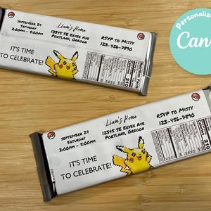 Pokemone Pixelated Chocolate Bar Wrapper Birthday Invitation Template ...