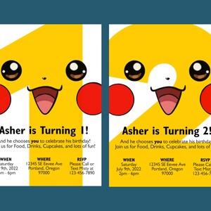 Invitación de cumpleaños simple de Pikachu Edades 1-9 Plantilla ...