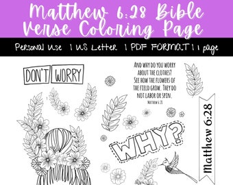 Coloring Page Bible Verse DO NOT WORRY Printable Download Matthew 6:31 ...
