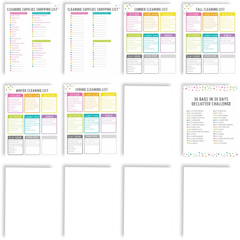 Colorful Printable Cleaning Planner & Declutter Challenge | Etsy