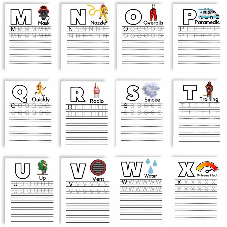 Fire-themed Alphabet Tracing Worksheets - Etsy