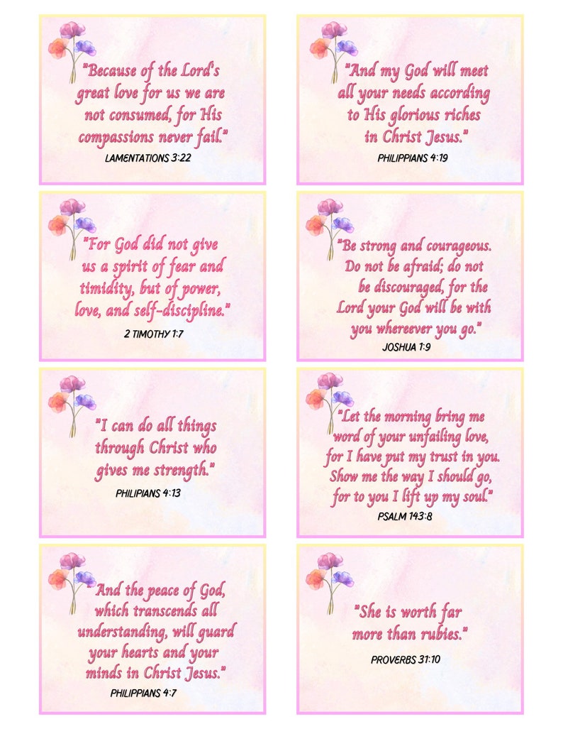 Printable Bible Verse Cards - Pink With Watercolor Flowers - Etsy
