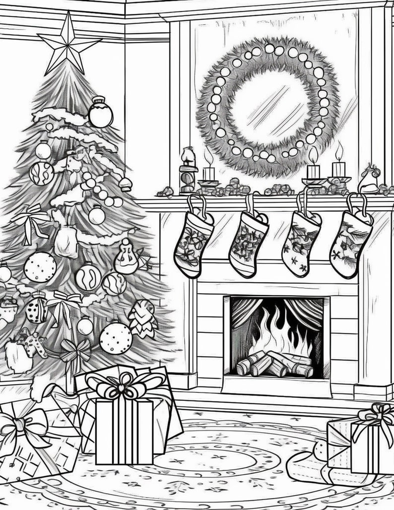 55-pages of Printable Christmas Scene Coloring Pages - Etsy