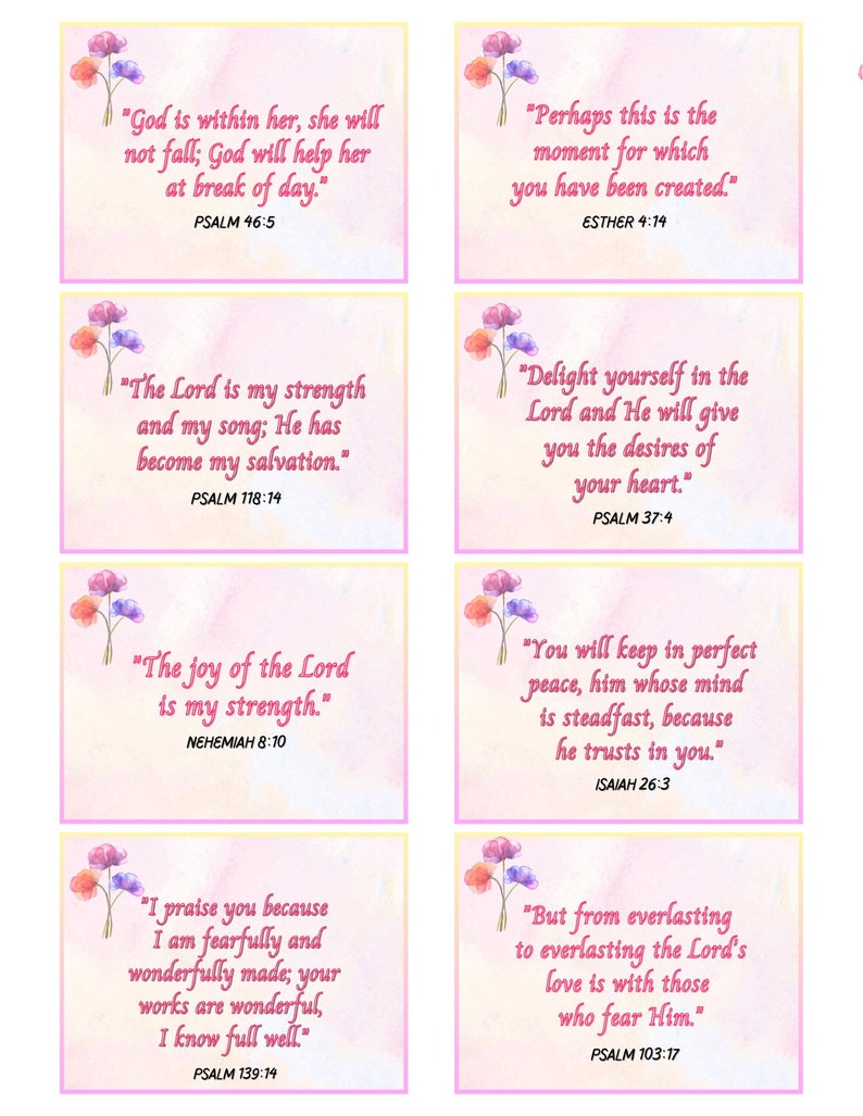 Printable Bible Verse Cards - Pink With Watercolor Flowers - Etsy