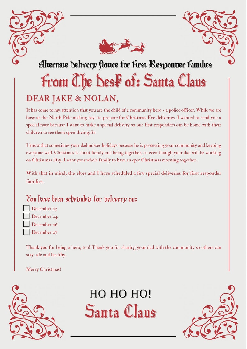 PERSONALIZED Alternate Christmas Delivery for First Responder Families ...