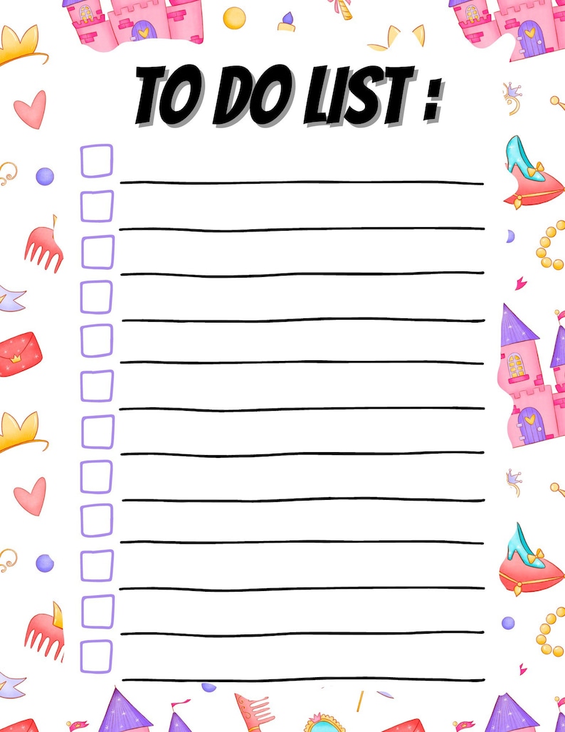 Simple Kids To-do List Templates rocketship, Dinosaur, Princess ...