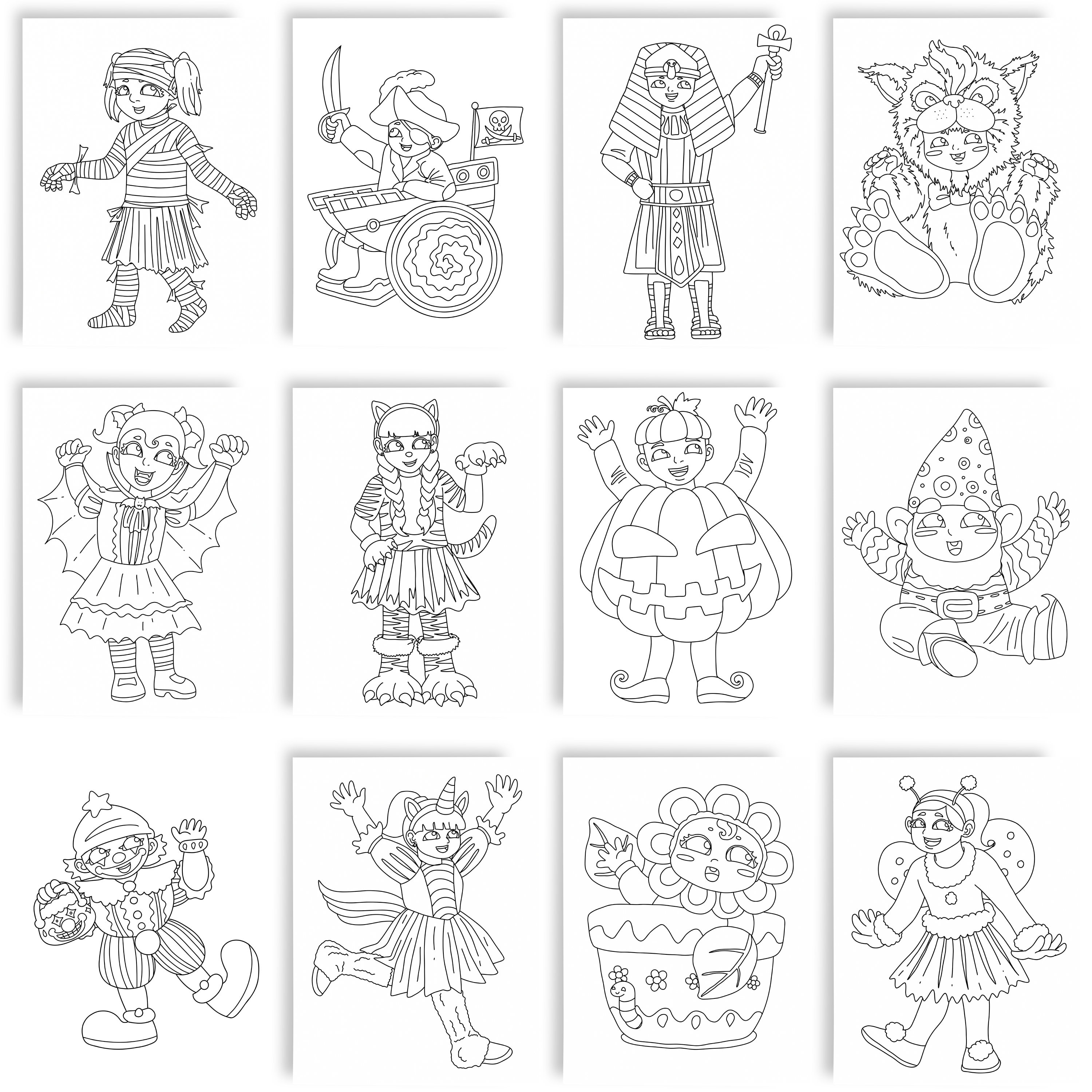 Kid's Halloween Costumes Printable Coloring Set - Etsy
