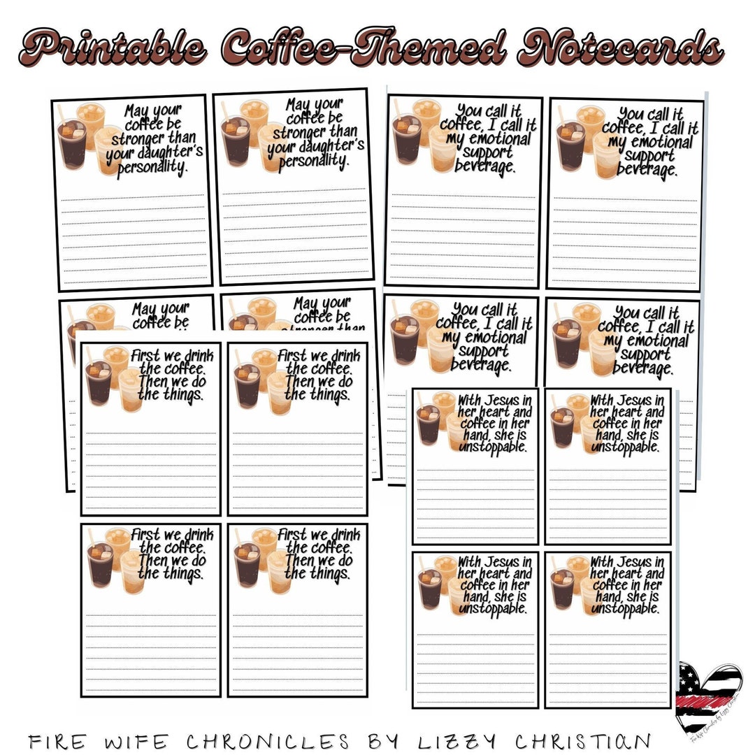 Printable Coffee-themed Notecards (5x4 in Cards, 4 Designs) - Etsy
