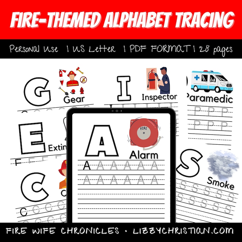 Fire-themed Alphabet Tracing Worksheets - Etsy