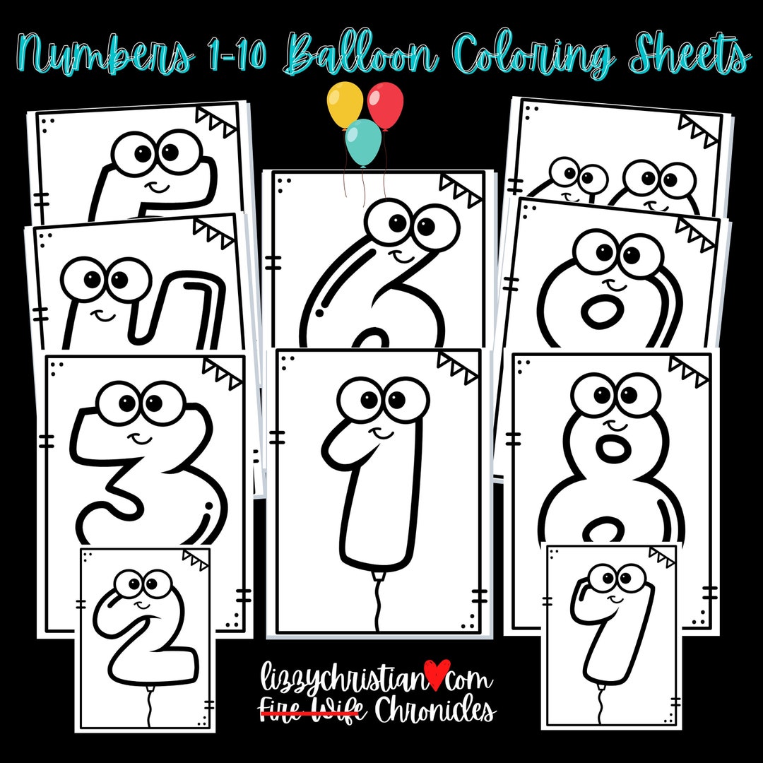 Numbers 1-10 Balloon Coloring Pages for Preschoolers - Etsy