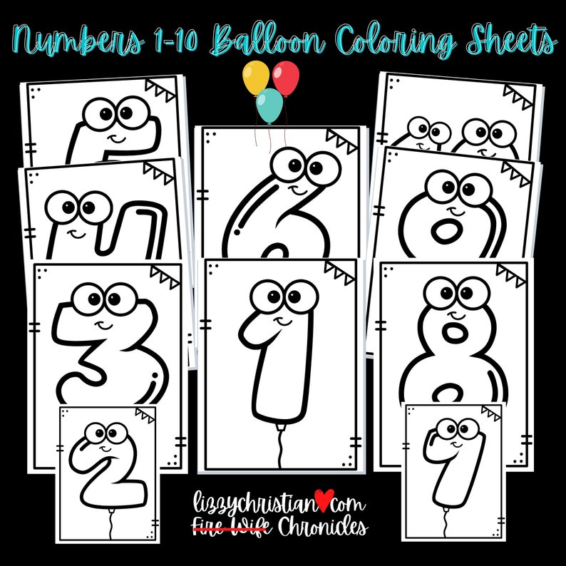 Numbers 1-10 Balloon Coloring Pages for Preschoolers - Etsy
