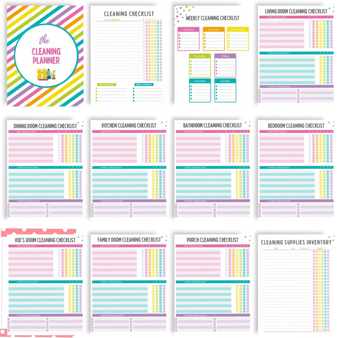 Colorful Printable Cleaning Planner & Declutter Challenge | Etsy