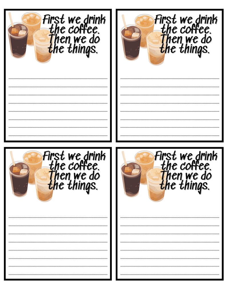 Printable Coffee-themed Notecards (5x4 in Cards, 4 Designs) - Etsy