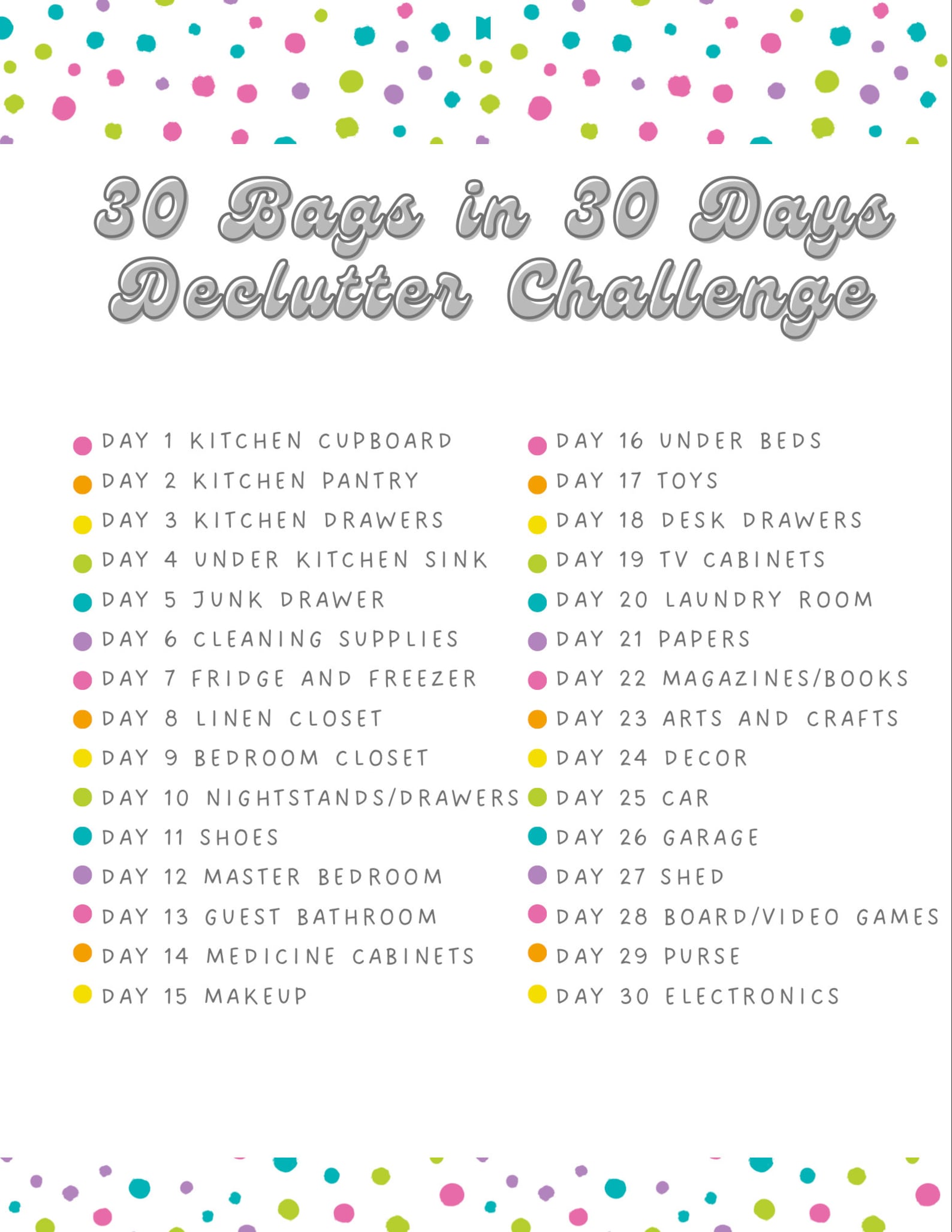 Colorful Printable Cleaning Planner & Declutter Challenge - Etsy