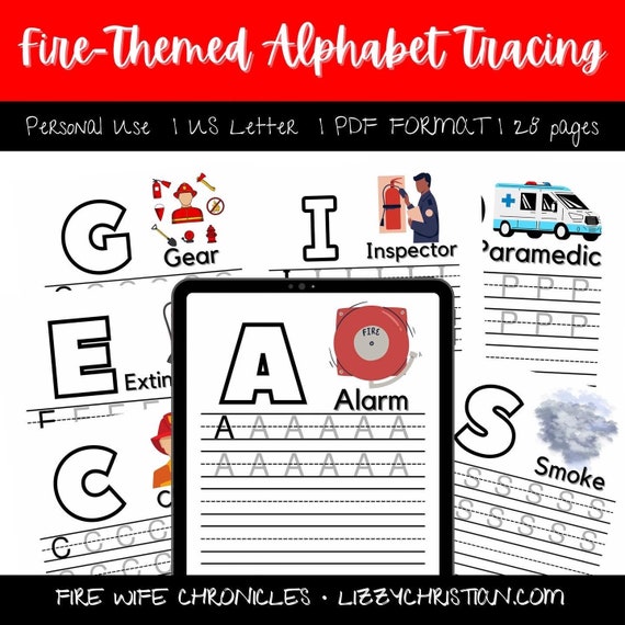Fire-themed Alphabet Tracing Worksheets - Etsy