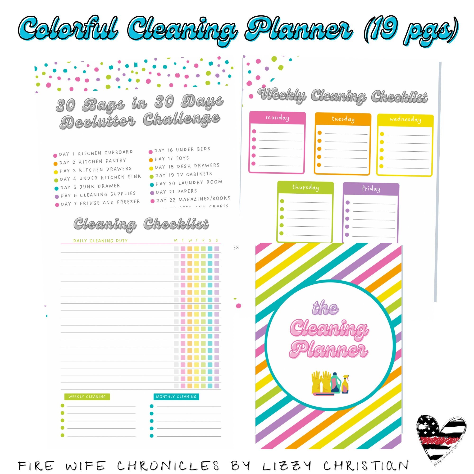 Colorful Printable Cleaning Planner & Declutter Challenge - Etsy