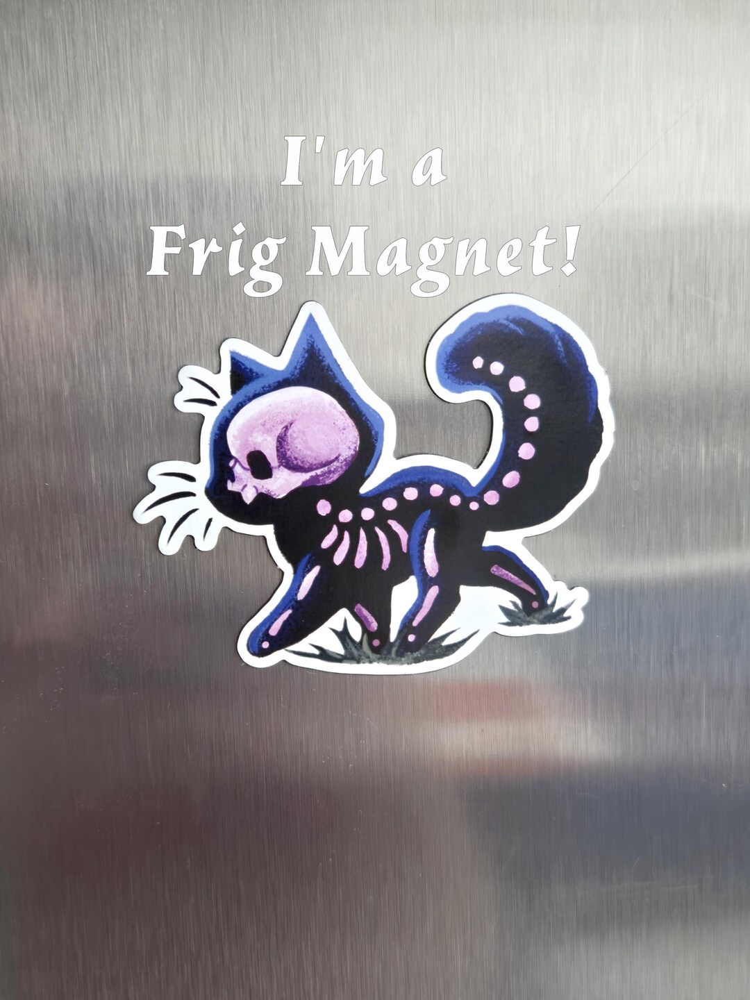 Black Skeleton Cat Frig Magnet, Attach to Metal Surfaces, Kitchen Decor ...