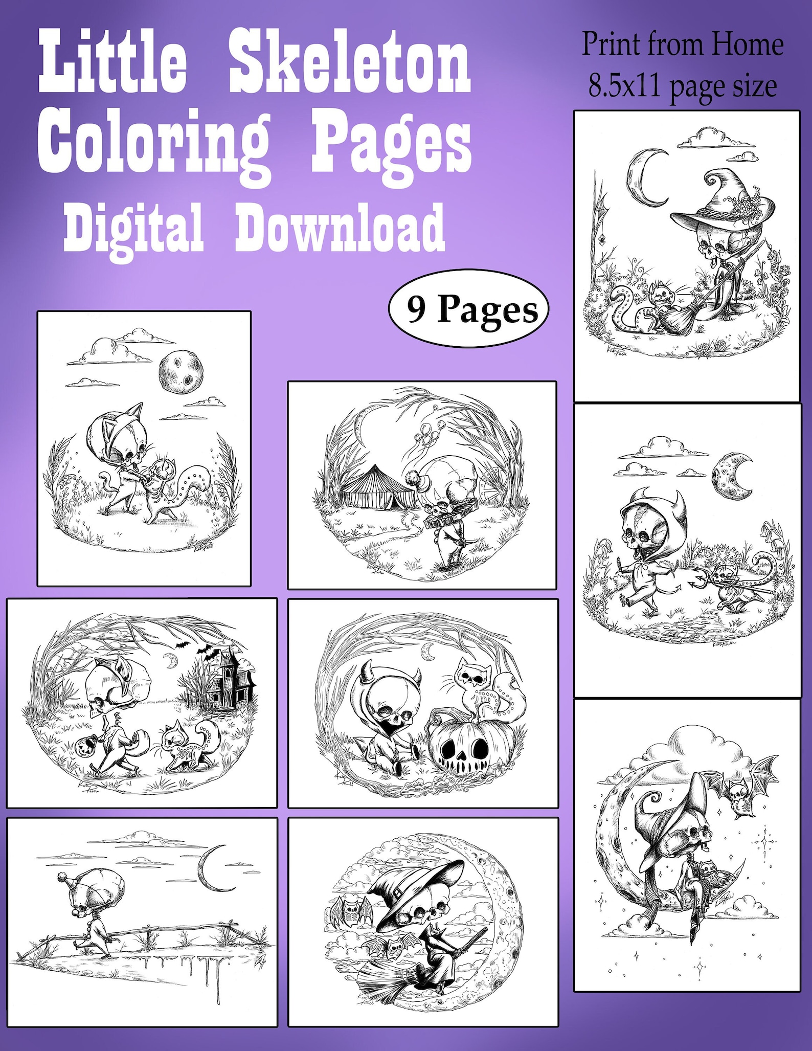 Skellie Coloring Pages, Digital Download, Adult Kid Coloring Pages ...