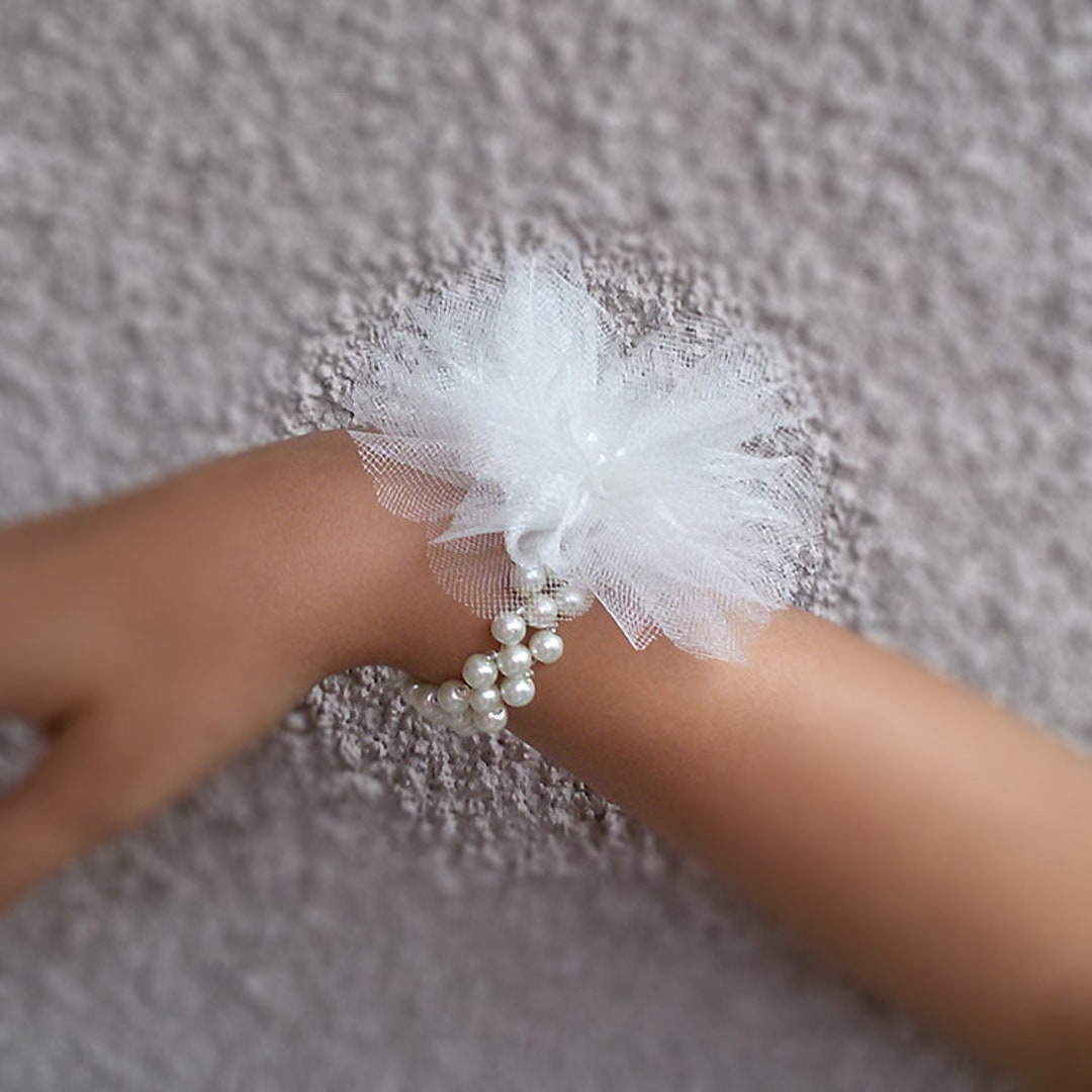 Flower Wrist Corsage, Wrist Flower, Pearl Bracelet, Flower Girl ...