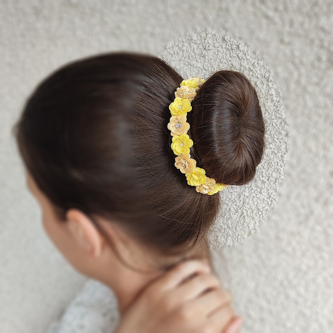 Ballet Bun Wrap, Sunflower Bun Wrap, First Communion Headband, Sequin ...
