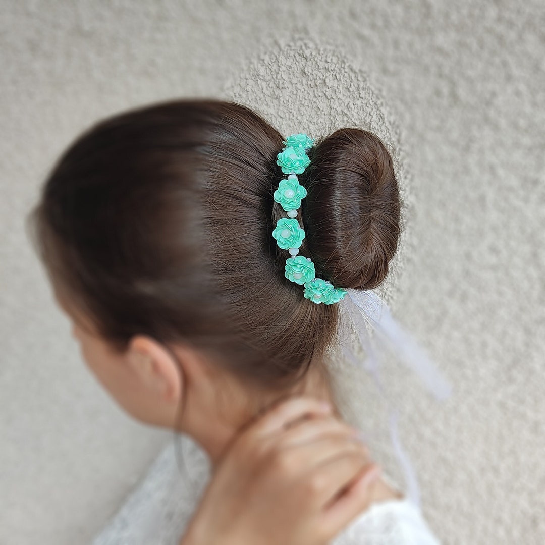 Ballet Bun Wrap, Candy Green Bun Wrap, Flower Bun Wrap, Flower Girl Bun ...