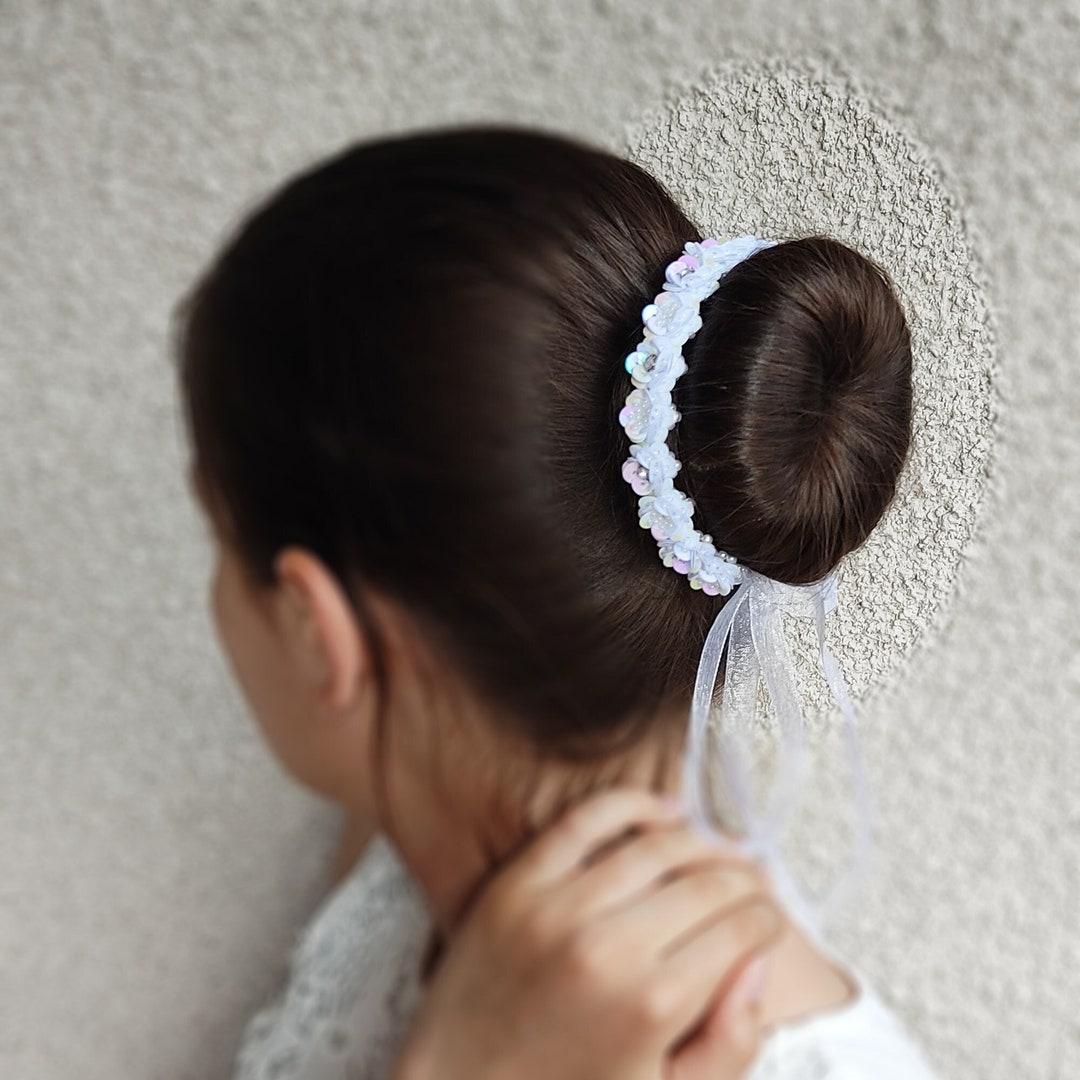 Flower Bun Wrap, First Communion Headband, Sequin Headband, Flower Girl ...