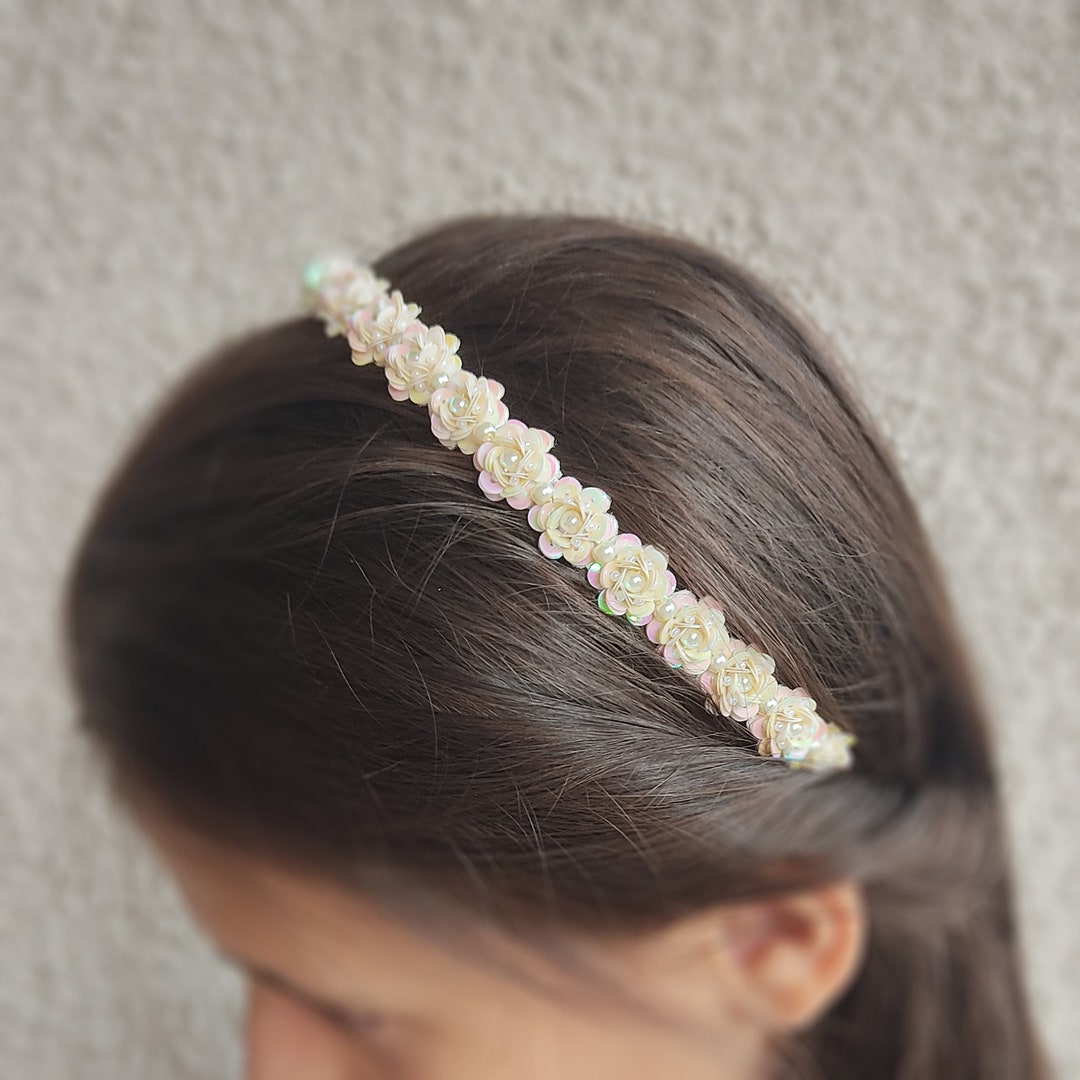 Sequin Flowers Diadem, Flower Girl Headband, Flower Girl Diadem, Sequin ...