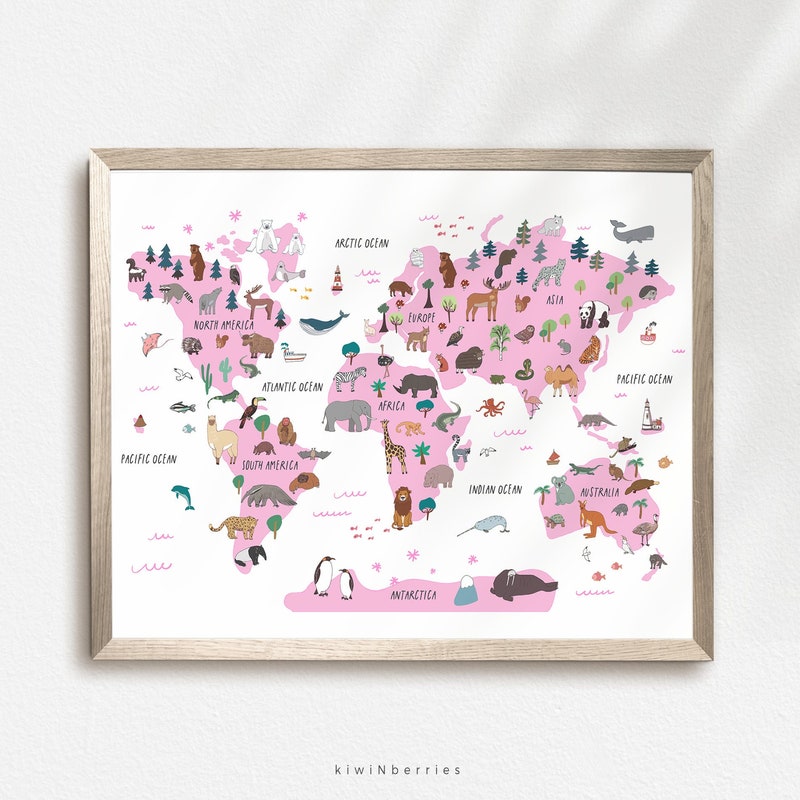 Pink World Map - Etsy