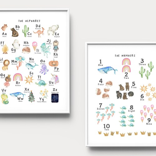 Alphabet and Numbers Prints Instant Download Nursery Art | Etsy