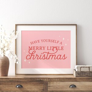 Pink Holiday Gallery Wall, Printable Christmas Art, Pink Santa Claus ...