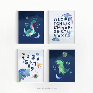 Dinosaur Boys Bedroom, Set of 4, Space Dinosaur Decor, Space Wall Art ...