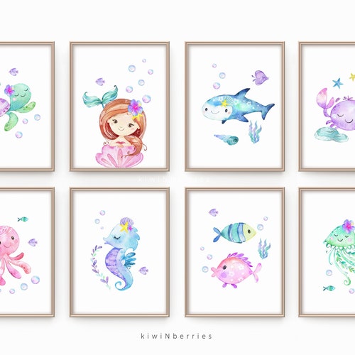 Girls Room Decor Mermaid Prints Inclusive Wall Art - Etsy