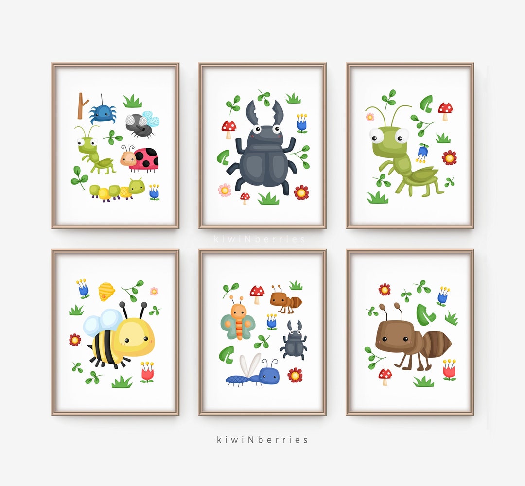 Happy Bugs Print, Bug Printable Art, Bugs Prints, Kids Room Decor ...