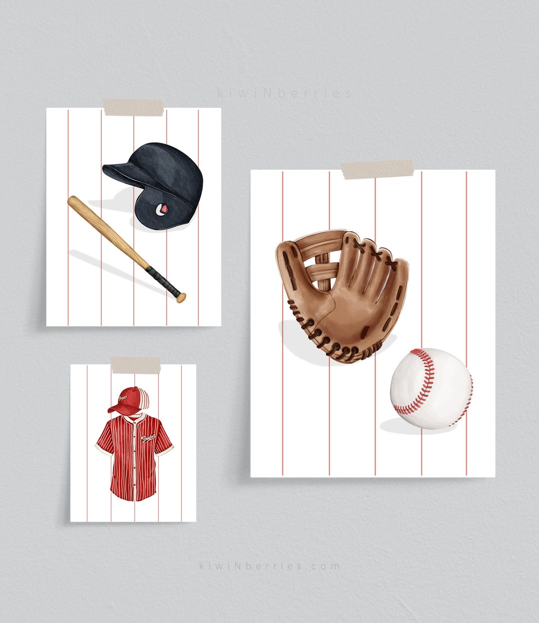 Baseball Prints, Set of 3 Baseball Posters, Sports Nursery Decor ...