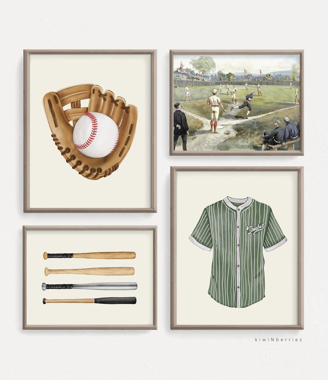 Watercolor Baseball Prints: Vintage Sports Nursery Art (digital ...